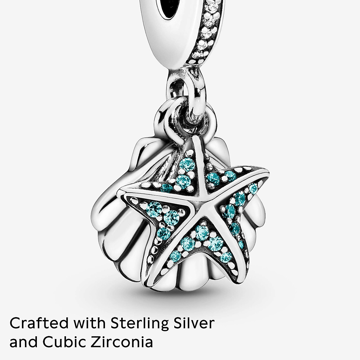 Pandora Jewelry Starfish and Sea Shell Dangle Cubic Zirconia Charm in Sterling Silver, No Box