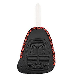 MJKEYAuto Black Leather 3 Buttons Smart Remote Key Fob Cover Chain Case for Chrysler Aspen Pt Cruiser Dodge Caliber Dakota Durango Magnum Nitro Ram Jeep Compass Patriot Wrangler