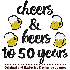 Joymee Cheers & Beers to 50 Years Black Glitter Banner for 50th Birthday Wedding Aniversary Party Supplies Decorations - PRESTRUNG