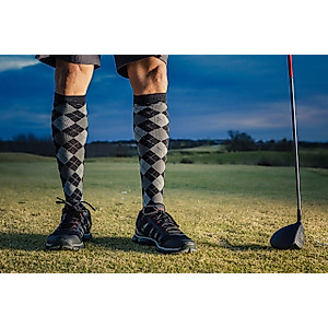 NEWZILL Medical Compression Socks for Women & Men Circulation 20-30 mmHg, Best for Running Athletic Hiking Travel Flight Nurses (Black Gray Argyle, L/XL)