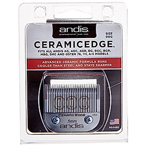 Andis – 64480, Ceramic Edge Carbon-Infused Detachable 0.5mm Clipper Blade - Close Cutting, Body Grooming Blades - Compatible With Most Andis, Oster A5, Series Clipper - Size 1/50" Cut Length, Chrome