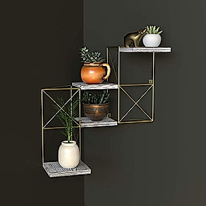 J JACKCUBE DESIGN Wall Mounted Floating Shelves, Set of 2 Gold Frame and Rustic Wooden Planter Display Organizer Shelf for Bedroom, Living Room, Bathroom, Kitchen and Office Decor- MK687A