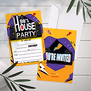 Tuyashua 90's House Party Invitations, 90's Birthday Party Invitations, Hip Hop Party Supplies for Men or Women, Birthday Party Decorations, 20 Cards with Envelopes - I01