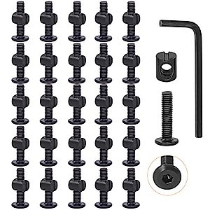 Rustark 25 Pcs M6x25mm Black Hex Socket Cap Screws Barrel Nuts Kit, Baby Bed Crib Screws Hardware Replacement Kit with One Free Hex Key for Crib Bed Cots Furniture