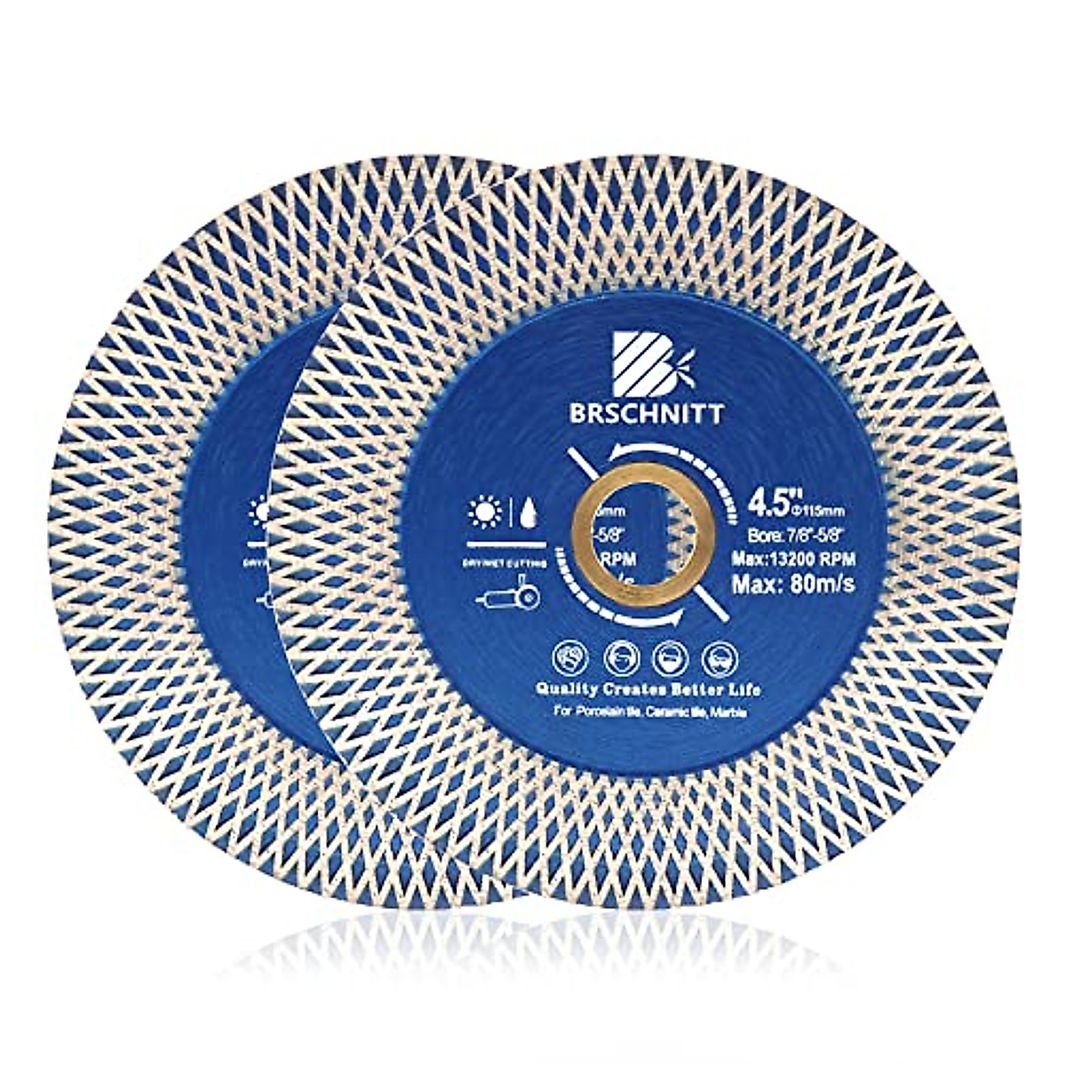 Diamond Porcelain Tile Saw Blade - BRSCHNITT 2pcs 4.5" Super Thin Diamond Cutting Grinding Disc with X Teeth Arbor 7/8“-5/8“ for Ceramic Tiles,Granite,Marble Angle Grinder Circle Saw Blade