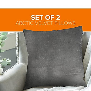Cheer Collection Microsherpa Throw Pillow Set of 2 for Couch, Beds, Bedroom and Living Room - Ultra Soft and Fluffy, Elegant Home Decor, Velvet Stylish Accent Pillows - 18" x 18", Gray