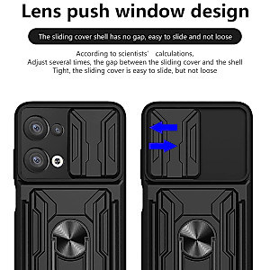 CCSmall for Oppo Reno 8 Pro Case Sliding Window Case with Card Holders, Cover with Slide Camera Protection Built-in Magnetic Kickstand Case for Oppo Reno 8 Pro 5G LJK Black