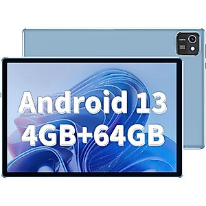 10 inch Tablet Android 13 Tablet, 4GB RAM 64GB ROM 512GB Expand, Quad-Core Processor, 1280x800 IPS Display, Tablet PC with GPS, 6000mAh, Bluetooth, Dual Camera, WiFi (Blue)