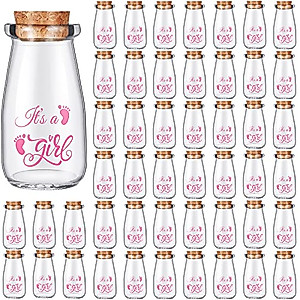 Sieral 48 Pcs 3.4 oz Small Glass Bottles Favor Jars with Cork Lids Baby Shower Decorative Milk Jar for Party Candy Decorations Souvenirs (It's a Girl)