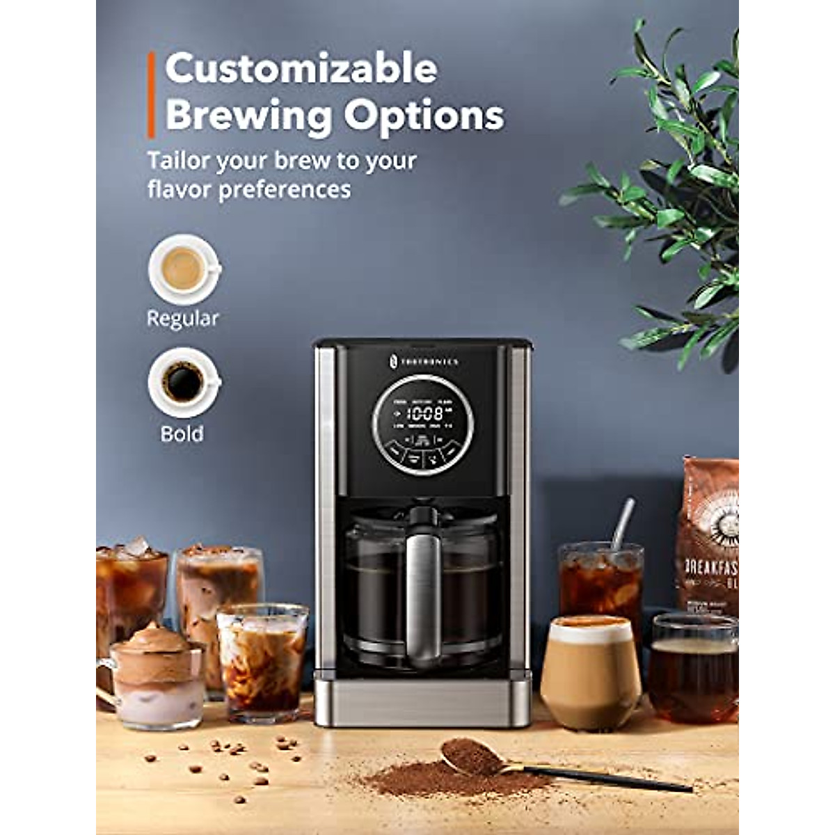 XINYUWZ 12 Cup Programmable Coffee Maker, Drip Coffee Machine with Temperature Control, Auto Pause Coffee Brewer with Glass Carafe, Family Coffeemaker with Self-Cleaning Function Black