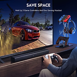 Universal Dual Controller Holder Headset Stand: Game Controller Stand 3 Tier Gamepad Headphone Stand Acrylic Holder Storage Organizer for Xbox Series PS5 PS4