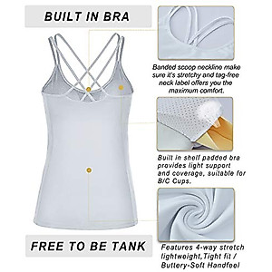 RUNNING GIRL Yoga Tank Tops for Women Built in Shelf Bra B/C Cups Strappy Back Activewear Workout Compression Tops(BX2288 White.M)
