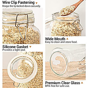 ComSaf Airtight Glass Canister Set of 3 with Lids 50oz Clear Food Storage Jars Square, Kitchen & Pantry Organization Food Storage Container for Canning, Sugar, Flour, Pasta, Candy, Cereal, Coffee