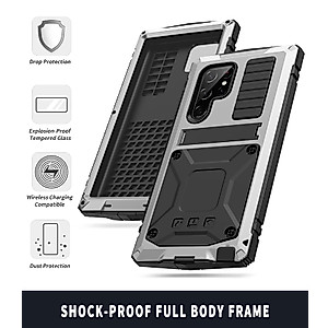 Simicoo Samsung S23 Ultra Metal Case with Screen Protector Camera Cover Military Rugged Heavy Duty S23 Ultra Case Metal Kickstand Full Body Tough Dustproof Shockproof for Samsung S23 Ultra (Sliver)