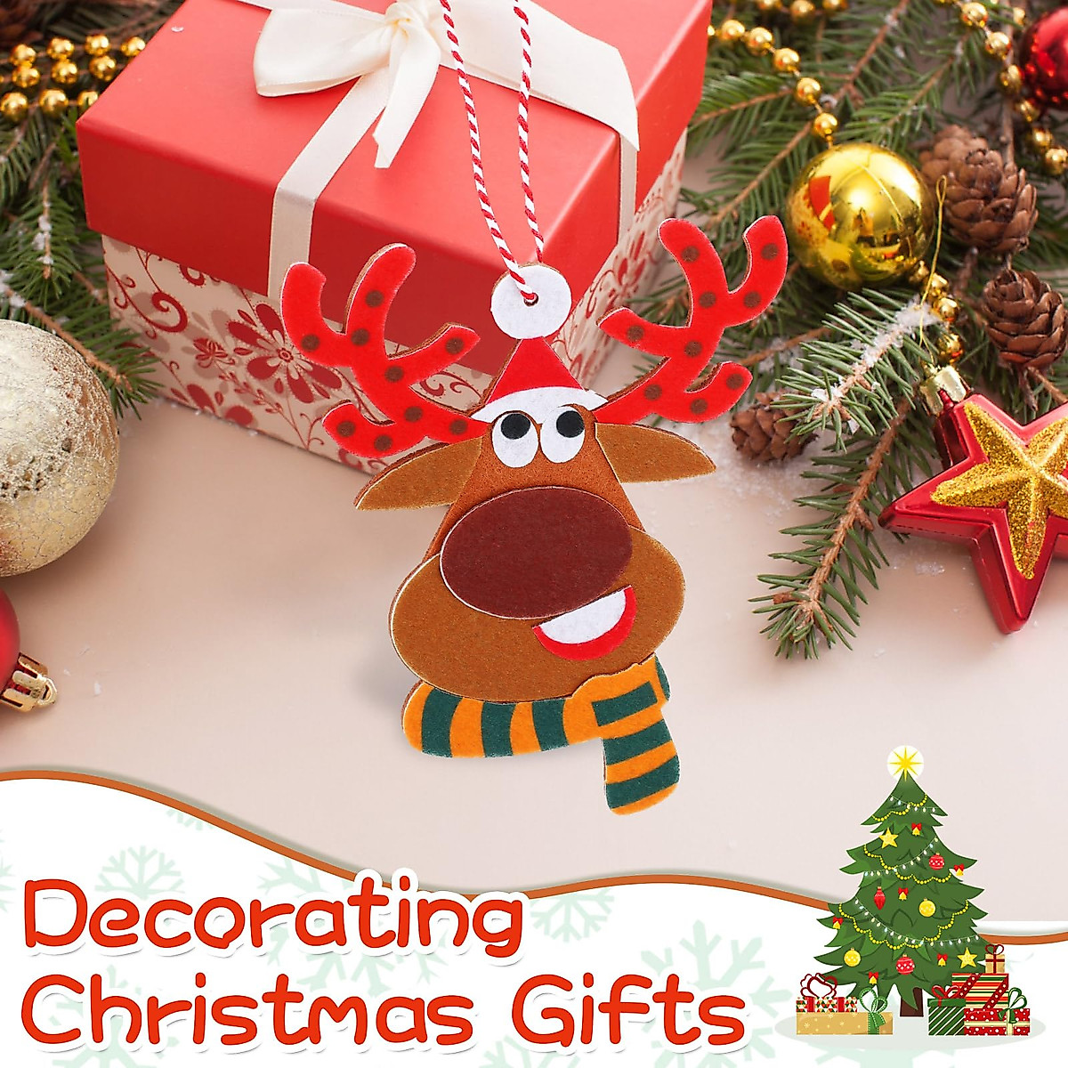 Poen 36 Pcs Christmas Felt Crafts for Boys Girls Christmas Elk Reindeer Ornaments Felt Crafts Kit Holiday DIY Art Craft for Xmas Tree Party Decoration Supplies
