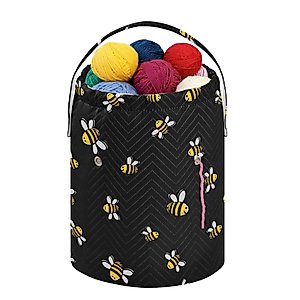 Fustylead Bee Large Yarn Storage Tote Basket, Knitting Crochet Drawstring Organizer Bag for Crocheting Project, Yarn Balls, Needles Accessories