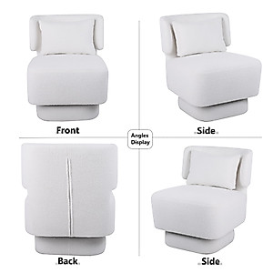 Nolohoo Swivel Barrel Chair Set of 2, 360 Degree Boucle Swivel Chair, Upholstered Teddy Fabric Swivel Chair with Pillow, Modern Round Swivel Accent Chair for Bedroom, Living Room, Hotel, White
