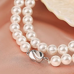 AOOVOO Pearl Necklace and Earring Set, 18 Inch Pearl Necklace for Women, 8mm Round Shell Pearl Set