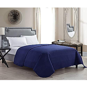 HollyHOME Luxury Checkered Super Soft Solid Single Pinsonic Quilted Bed Quilt Bedspread Bed Cover, Blue, Twin