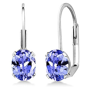 Gem Stone King 925 Sterling Silver Blue Tanzanite Leverback Earrings For Women (1.50 Cttw, Gemstone Birthstone, Oval 7X5MM)