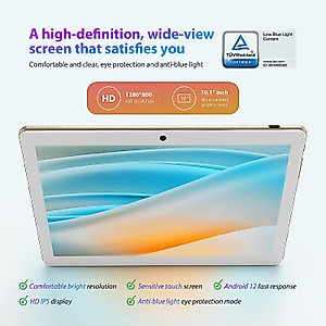 TOSCiDO Android 12 Tablet 10.1 Inch Tablets, 4GB RAM+64GB ROM+1TB Expand,8 Core CPU, 8000 mAh Battery,Bluetooth5.0, GPS,Wi-Fi -Gold