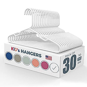 USA-Made Kids Hangers Plastic - Non-Slip Toddler Kid & Baby Hangers for Closet, Slim Children's Hangers for Clothes with Notches, Best Kids Plastic Hangers (White 30 Pack)