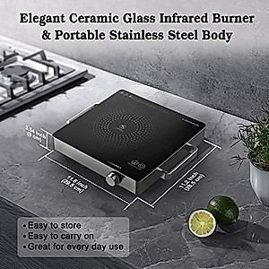 Hot Plate Electric Single Burner 1500W Portable Burner for Cooking with Adjustable Temperature & Stay Cool Handles, Non-Slip Rubber Feet, Stainless Steel Easy To Clean, Compatible for All Cookwares (Grey)