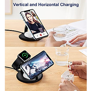 3 in 1 Magnetic Wireless Charging Station for iPhone 14/13/12, 15W Fast Wireless Mag-Safe Charger Stand with QC3.0 Adapter, for iPhone 14 13 12 Pro Max/Pro/Mini,Apple Watch 7/SE/6/5/4/3/2, AirPods Pro