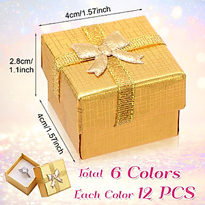 72 Pcs Ring Gift Box 1.6 x 1.6 x 1.1 Inches Hard Cardboard Jewelry Boxes with Ribbon Bow Small Ring Box Gift Cases for Earring Packaging Necklace Bangle Bracelets Weddings (Modern Color)