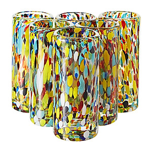 Okuna Outpost 2 oz Hand Blown Mexican Double Shot Glasses with Confetti Design, Tequila Sipping Set (Set of 6)