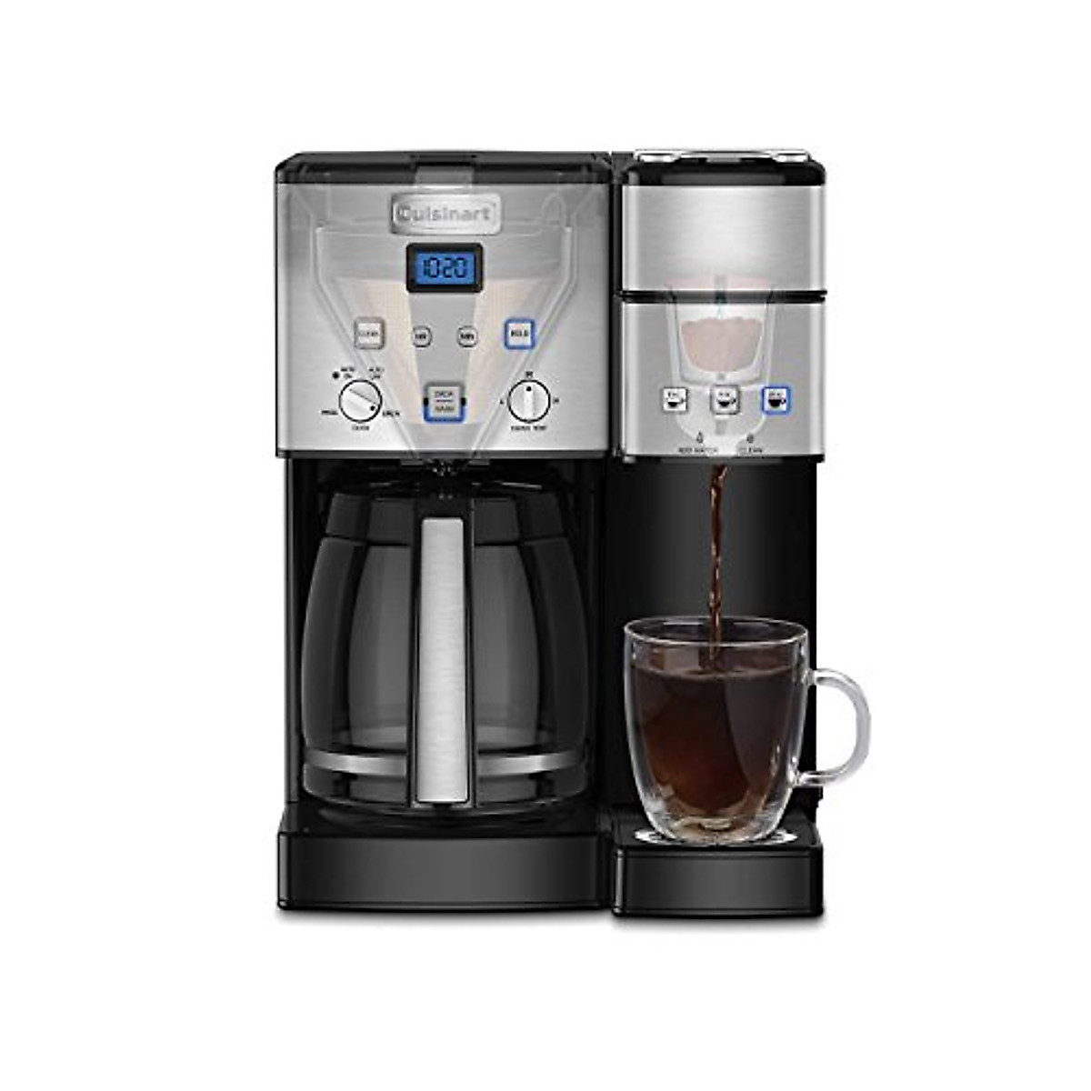 Cuisinart Single Serve + 12 Cup Coffee Maker, Offers 3-Sizes: 6-Ounces, 8-Ounces and 10-Ounces, Stainless Steel, SS-15P1