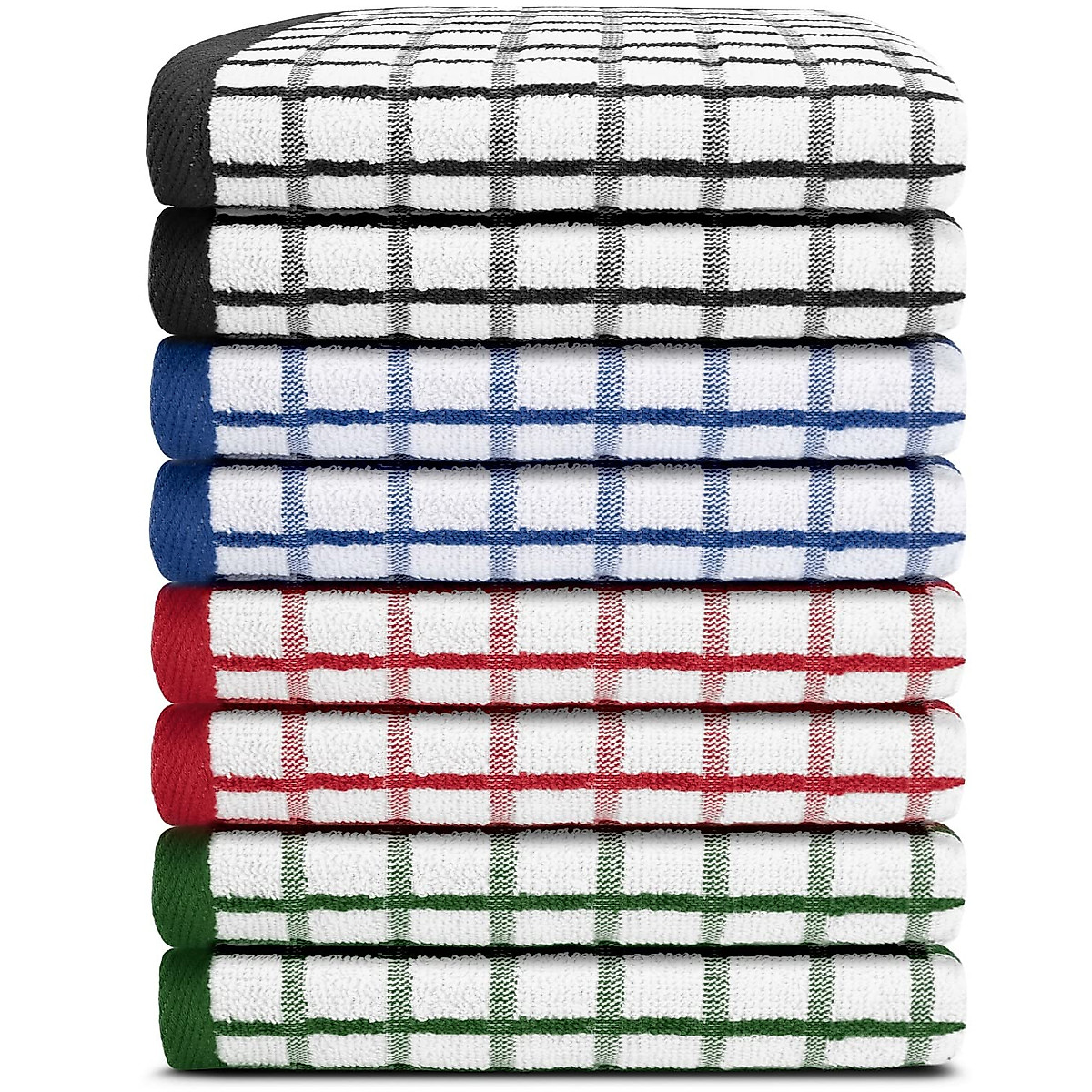 White Classic [8 Pack] Premium Dish Towels for Kitchen, with Hanging Loop - Heavy Duty Absorbent 100% Cotton 410 GSM Terry Kitchen Towels, 16x26 (Multi)