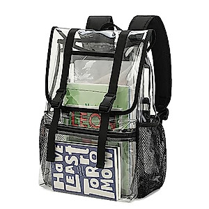 AUOBAG Clear Backpack Heavy Duty,Transparent Backpacks Stadium Approved,Free Personalized Stickers (Black-01)