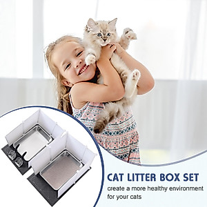 Tioncy 2 Set Stainless Steel Cats Litter Box Extra Large Metal with 2 Scoop, 12 Splash Guard and 2 Mat, Never Absorbs Odor, Easy Clean, 23.6 x 15.7 x 5.9 Inches
