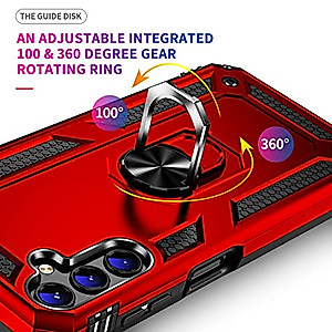 Dzxouui Samsung A14 5G Case [2 Pack] Screen Protector, Military Grade Shockproof Full Body Protection, Magnetic Kickstand - Red