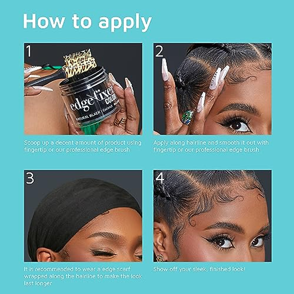 KISS COLORS & CARE Color Edge Fixer 1.01 oz. (30mL) Travel Size - Natural Black, Hides Grays & Fills In Hairline, Moisturizing, No Flakes, 24 Hour Maximum Hold, Natural Results, Keep Edges In Check