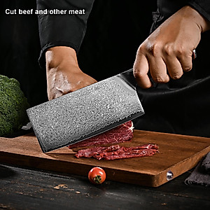 KINGOD Premium VG10 Kitchen Knife Set of 2pcs - 7" Meat Cleaver and 5" Paring Knife, Handcrafted Damascus Steel, Rosewood and Stabilizing Wood Handles