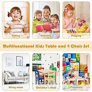 KOTEK Kids Wood Table and 4 Chair Set, Children Multi Activity Table for Learning, Playing, Drawing, Toddler Picnic Table and Chairs Set for Home, Classroom and Daycare (Assorted)