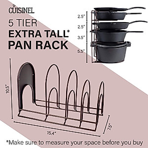 Cuisinel Heavy Duty Pan Organizer - Extra Large 5 Tier Rack - Holds Cast Iron Skillets, Dutch Oven, Griddles - Durable Construction - Space Saving Kitchen Storage - No Assembly Required - Bronze 15"