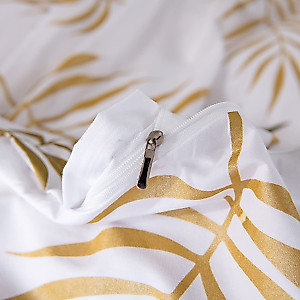 Megsv Leaves Duvet Cover Set Golden Tropical Leaf Comforter Cover with Pillow Sham Soft Bedding Set No Comforter (King)