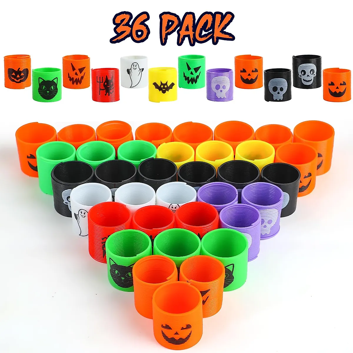SULOLI Halloween Coil Springs for Kids, 36pcs Assorted Halloween Theme Pattern Spring Toys Party Favors Halloween Treat Bags Gifts