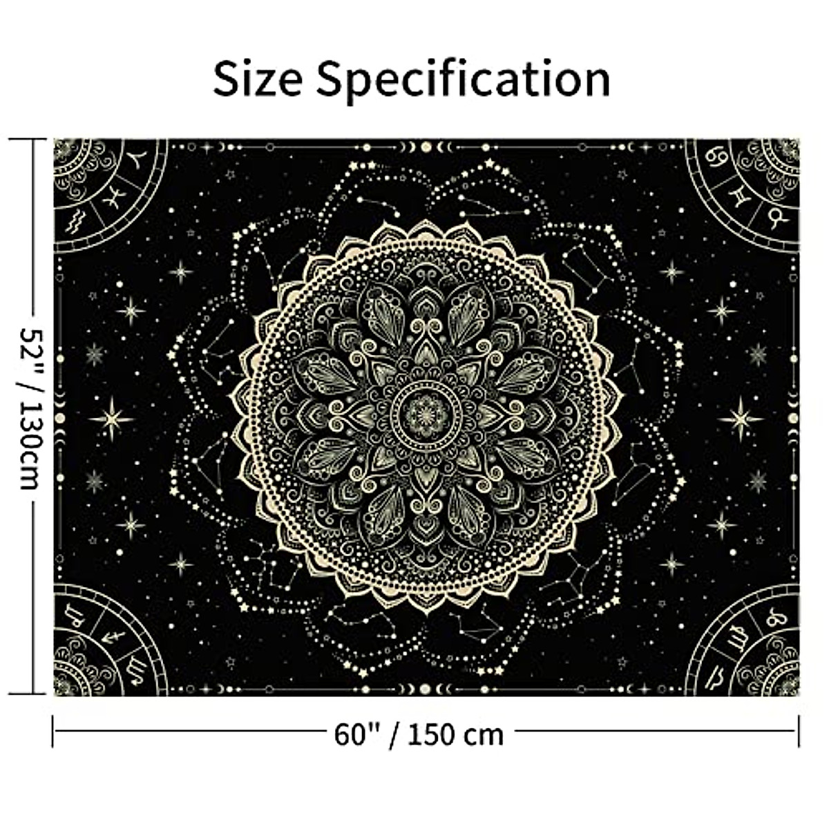 FLY SPRAY Black Golden Mandala Tapestry Astrology Wall Hanging Wall Tapestry Aesthetic Hippie Wall Decor Bohemian Wall Art Boho Home Decoration for Bedroom,Living Room,Dorm