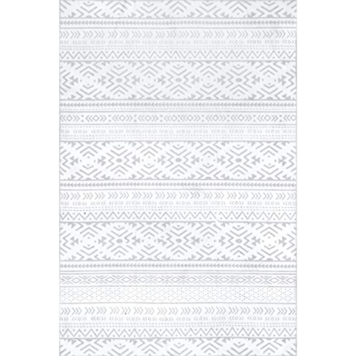 nuLOOM Calia Machine Washable Aztec Bands Area Rug, 8' x 10', Light Grey