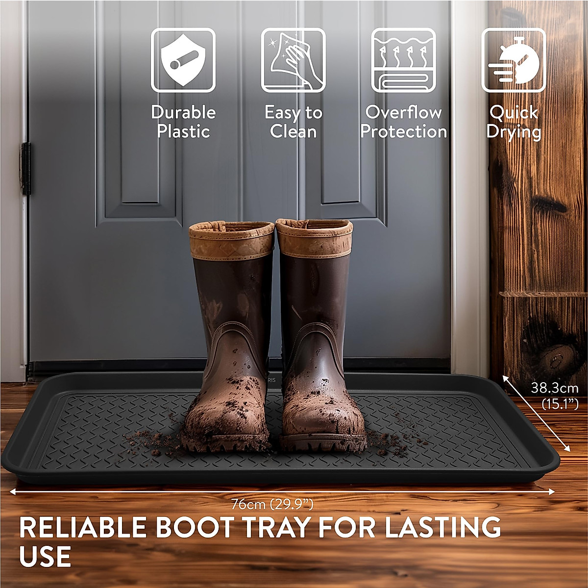 Navaris Set of 3 Shoe Drip Trays - Multi-Purpose Boot Tray for Rain Boots, Winter Boots, Sneakers - For Indoor and Outdoor Use in All Seasons - XL