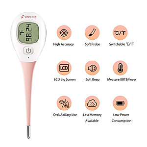 Shecare Digital Basal Body Thermometer for Ovulation,Fertility BBT Thermometer High Precision Oral Thermometer,Accurate 1/100th Degree Works with Shecare APP Basal Thermometer Basic Thermometer