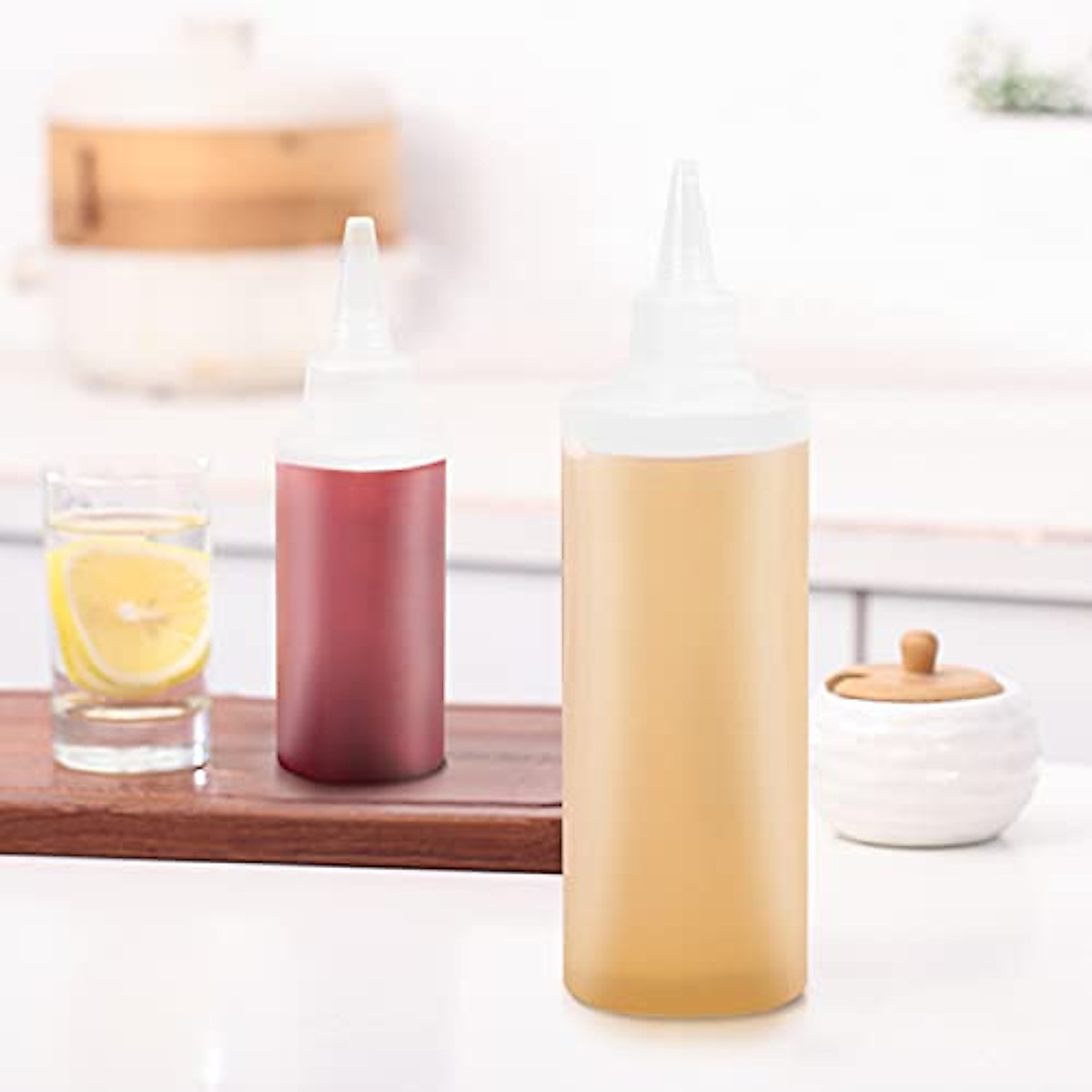 KUFUNG Condiment Squeeze Bottle, BPA Free Sauce Bottle With Wide Mouth & Small Pointed Nozzle for Ketchup, Mustard, Olive Oil, Glue, and More (500 ML, White)