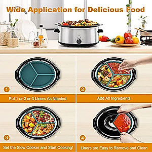 Dompion Silicone Slow Cooker Liners, Reusable 3 Divider Insert Fits for Crock-pot Oval 6/7/8QT Slow Cooker, Dishwasher Safe, Easy Clean, Food-Grade BPA Free Cooking Liners for Most 6-8QT Slow Cooker