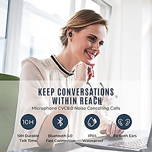 Bluetooth Earpiece, Bluetooth Headset 5.0 600Hrs Standby Time 10Hrs Handsfree Earpiece for Cell Phone CVC8.0 Noise Cancelling Mic for iPhone Android Trucker Driver, IPX4 Waterproof, Classic Black