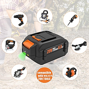 Bakipante 2Pack 20V 6.5Ah Lithium Battery for WOR 20 Volt Battery WA3575 WA3525 WA3578 WA3520 WA3742 WG155s WG251s WG890 WG890 WG891 Fit for WOR 20V Cordless Tools