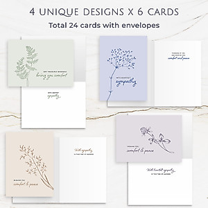 Sympathy Cards with Envelopes - 24 Sympathy Cards with Sentimental Designs and Thoughtful Messages - 4 Unique Condolences Card Designs in a Sympathy Cards Assortment Box with Envelopes (Pastel)